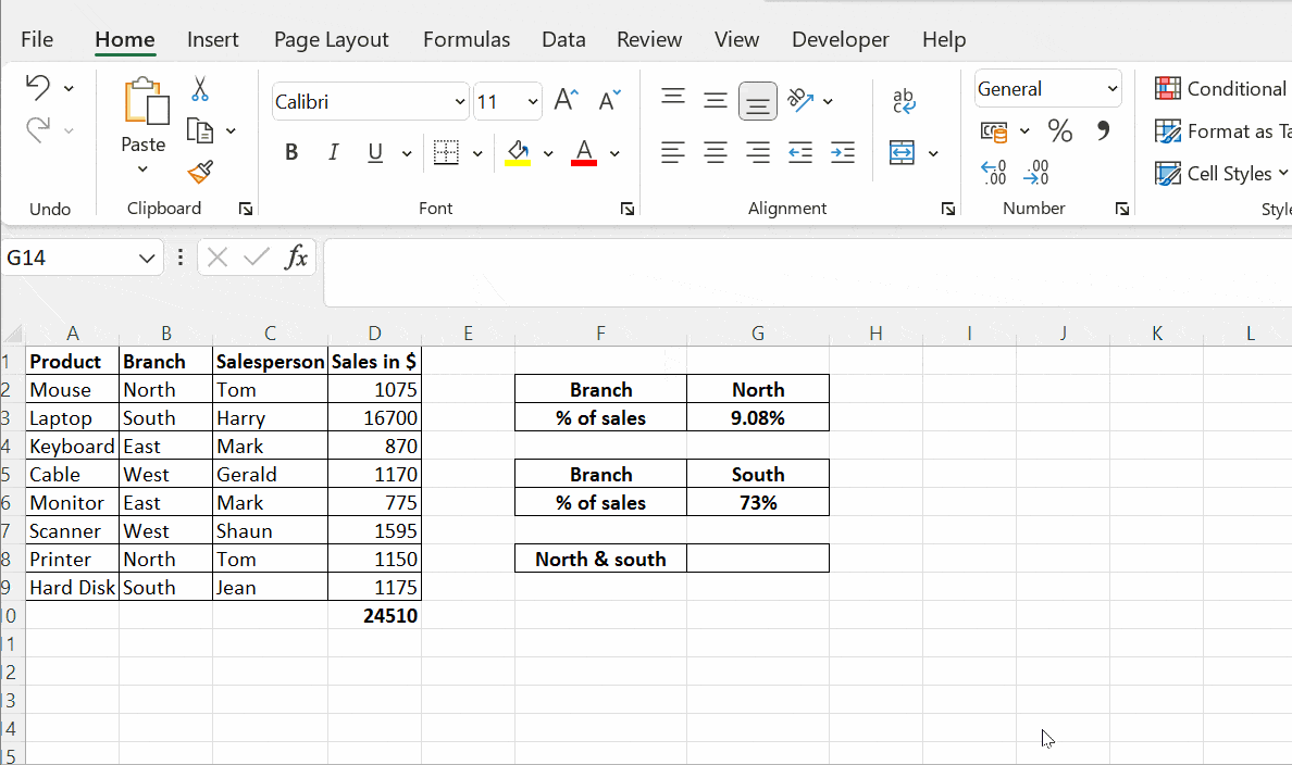 excel formula for reduction